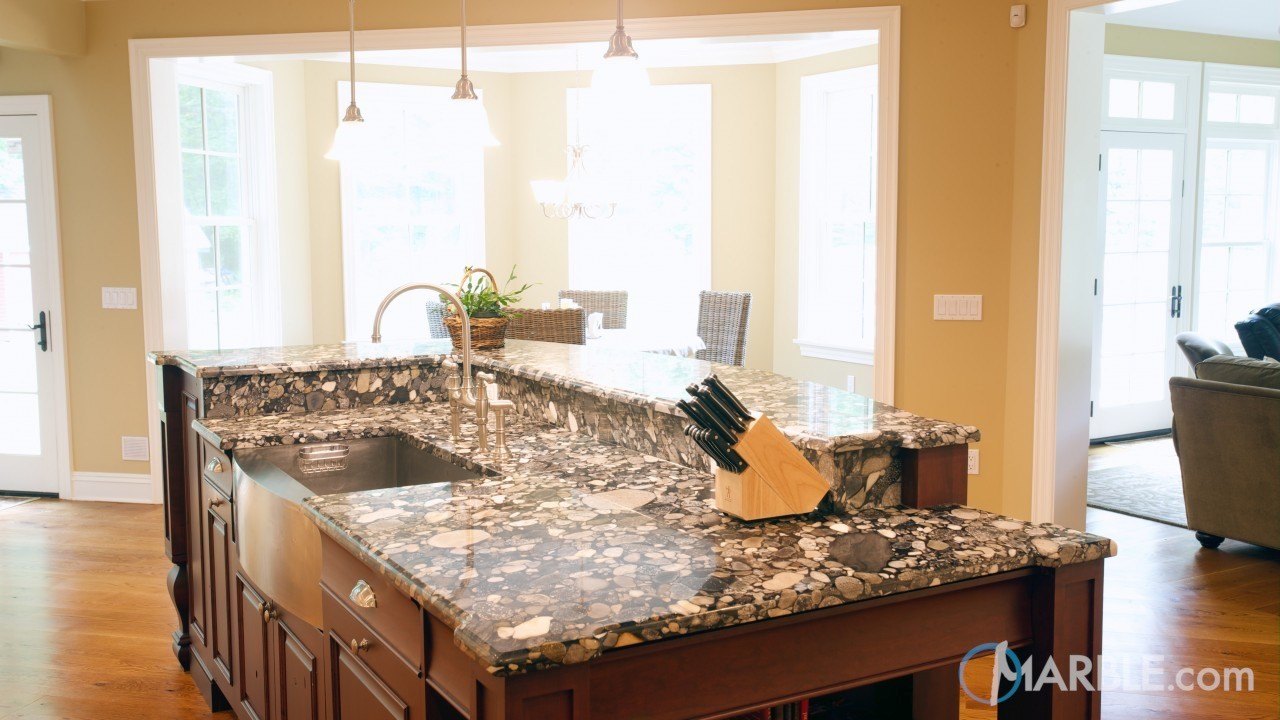 White Black Mosaic Granite Kitchen | Marble.com