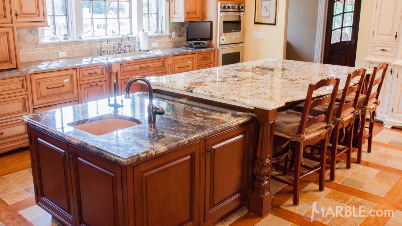 Siena Biege and Black Thunder Granite Kitchen Countertops | Marble.com