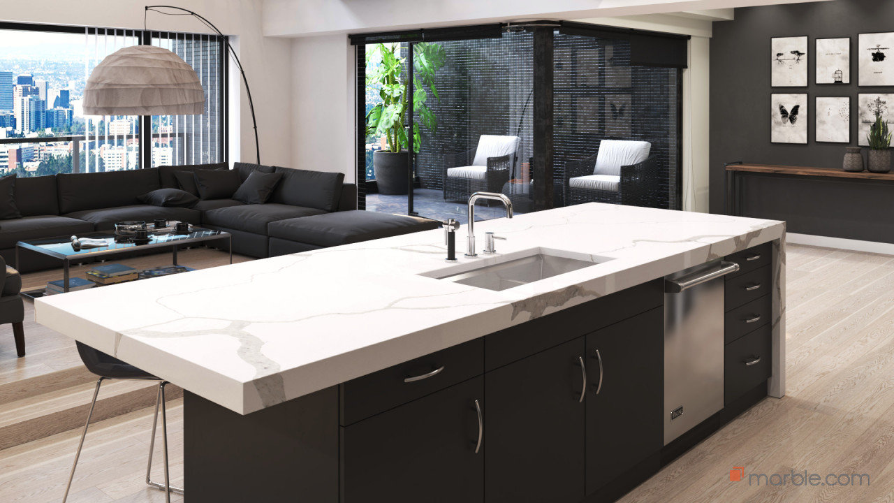 Calacatta Elegant Extra Quartz with a Custom Stone Sink | Marble.com